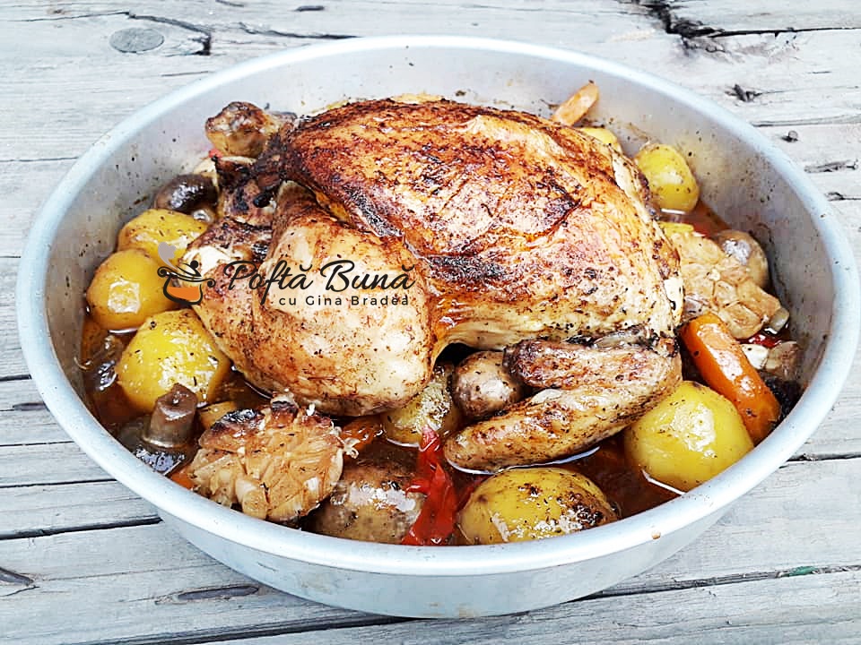 Pui la cuptor cu legume reteta rapida de pui fript - Gina Bradea