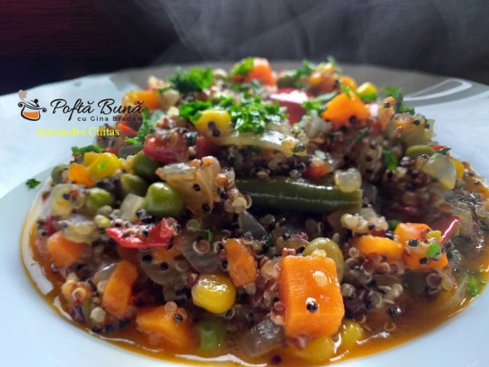 Quinoa cu legume si sos de rosii, reteta rapida, de post