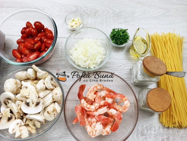 Paste mare e monti paste cu ciuperci, creveti si rosii - Gina Bradea