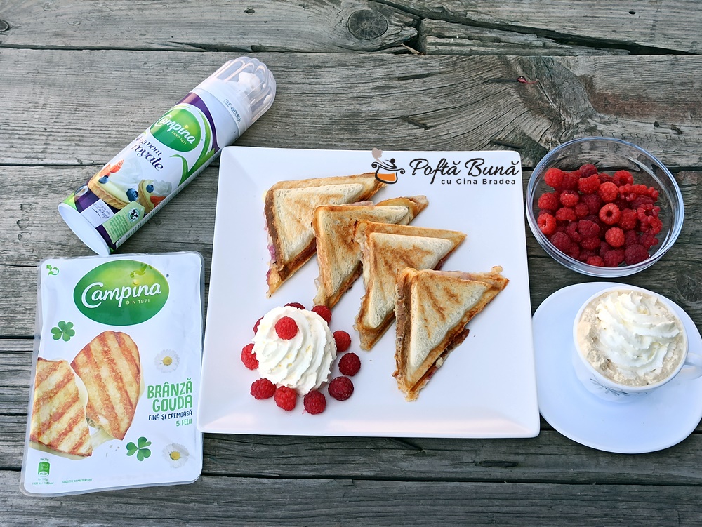 Sandvisuri cu branza Gouda si zmeura si cafea cu frisca - Gina Bradea