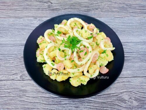 Salata de cartofi cu inele de calamar si creveti - Retete cu Gina Bradea